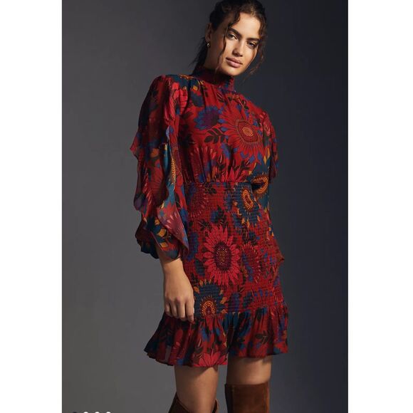 FARM Rio | Dresses | Farm Rio Anthropologie Smocked Floral Red Long ...